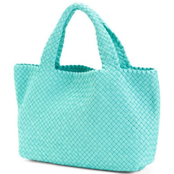 Falor | Bags | Falor Woven Leather Handbag Tote W Pouch Aqua F7349 Teal ...